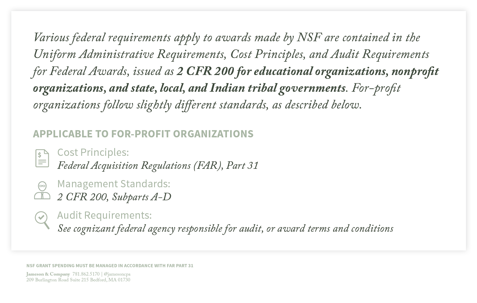 NSF PAPPG Requires FAR Part 31 Accounting - Jameson & Company